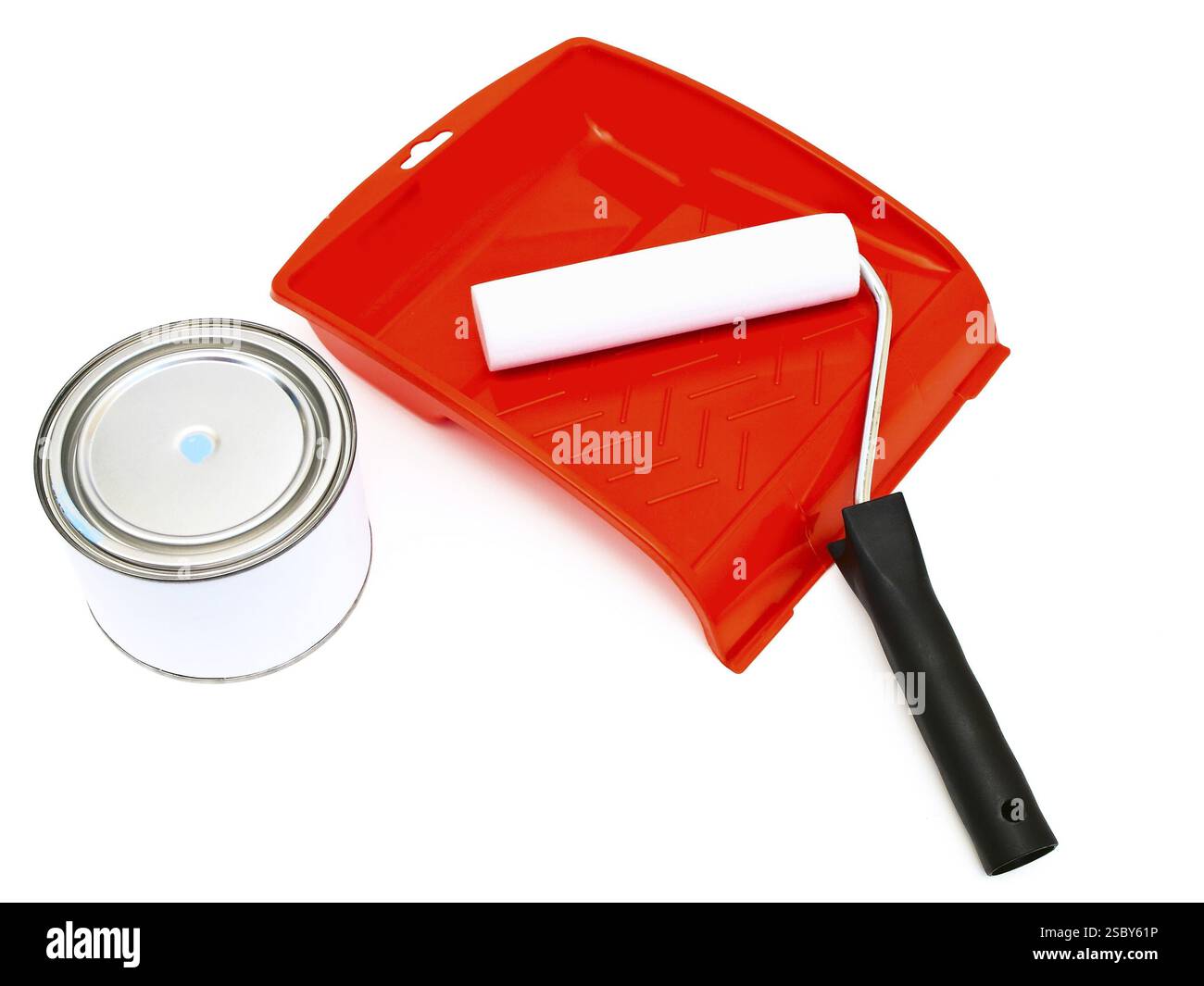 White parlon roller, color can and red tray Stock Photo - Alamy