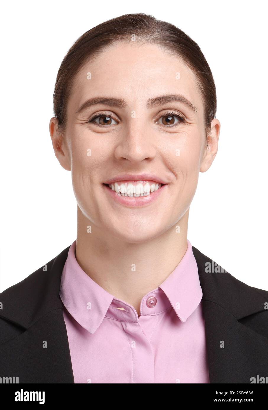 Passport photo. Portrait of woman on white background Stock Photo - Alamy
