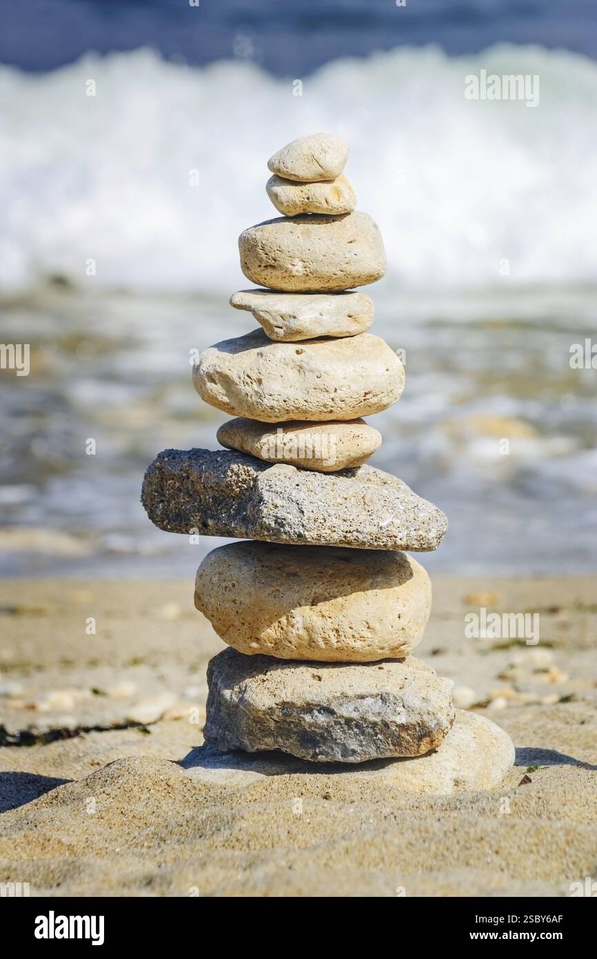 Pyramid of Pebbles against of the Sea Varna, Bulgaria, Europe Stock ...