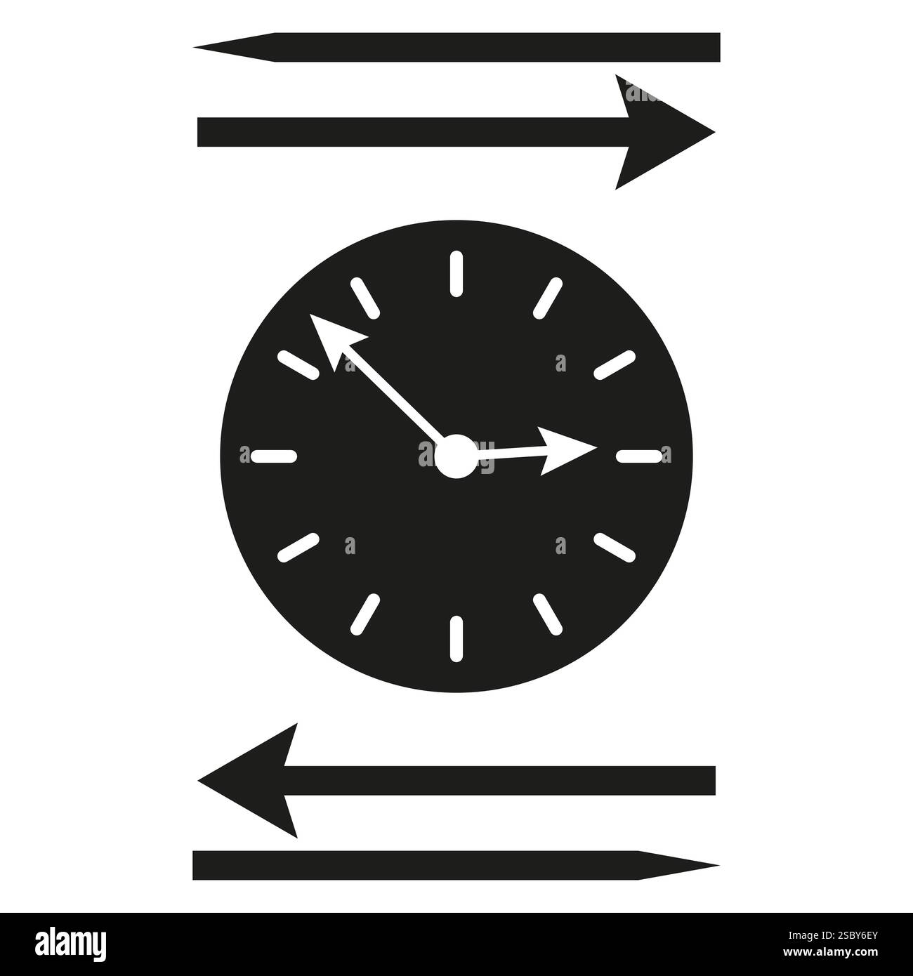 Clock and arrows. Time management symbol. Black and white vector ...