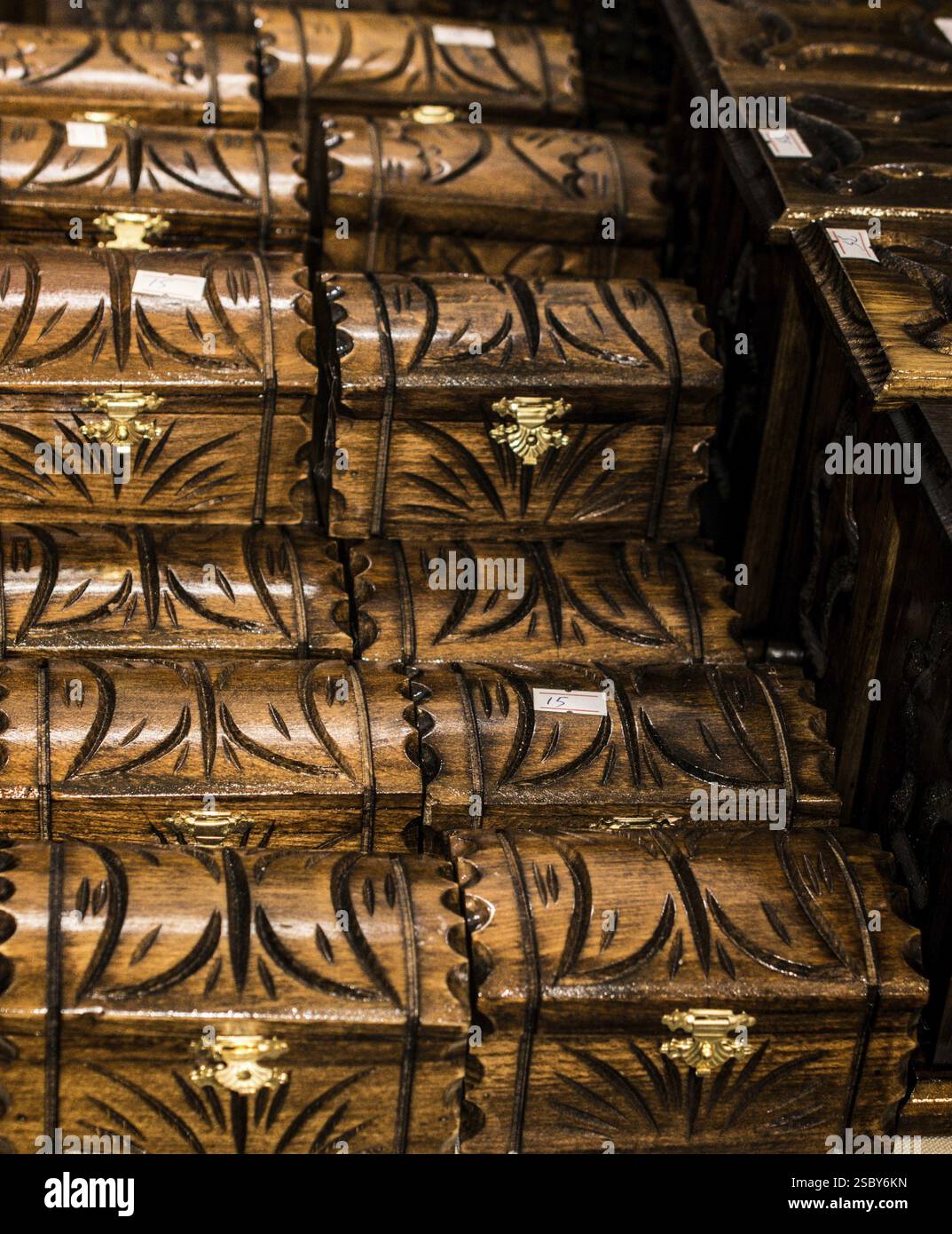 Set of wooden boxes of light brown color Stock Photo - Alamy