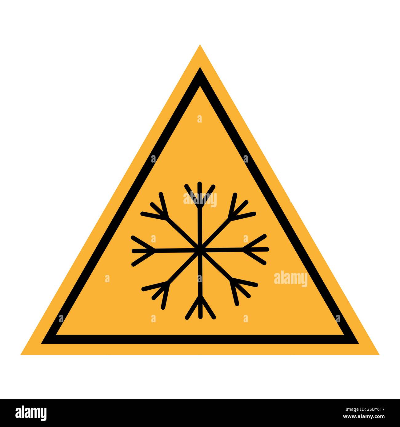 Slippery ice warning. Snowflake triangle sign. Yellow caution shape ...