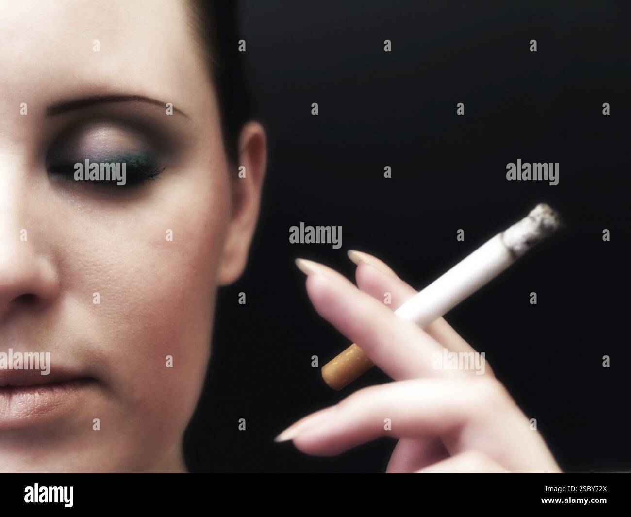 Half woman face with closed eye and cigarette Stock Photo - Alamy