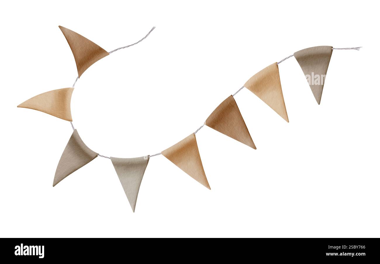 Triangular holiday flags with twisted gray rope as ready template of ...