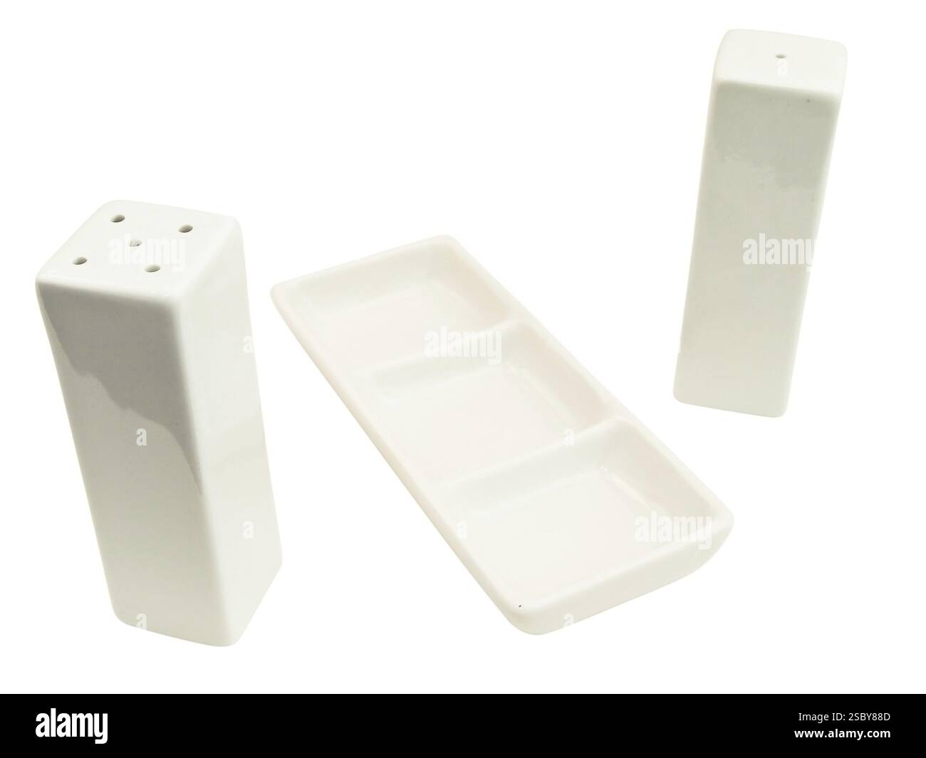 Photo of the pepper box and salt-cellar against the white background ...