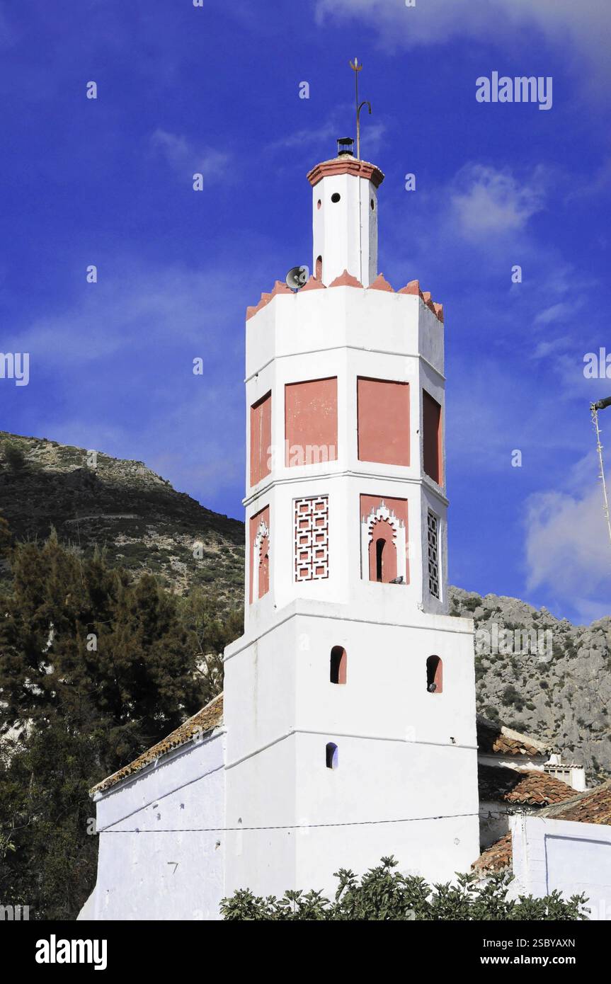 Minaret, Mosque of Chefchaouen, Rif Mountains, Morocco, White-red ...