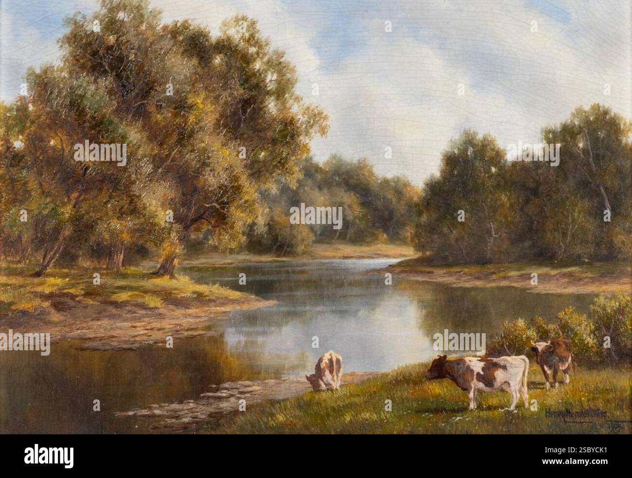 Henry Harold Vickers - Untitled - Cattle by Stream oil on panel signed ...