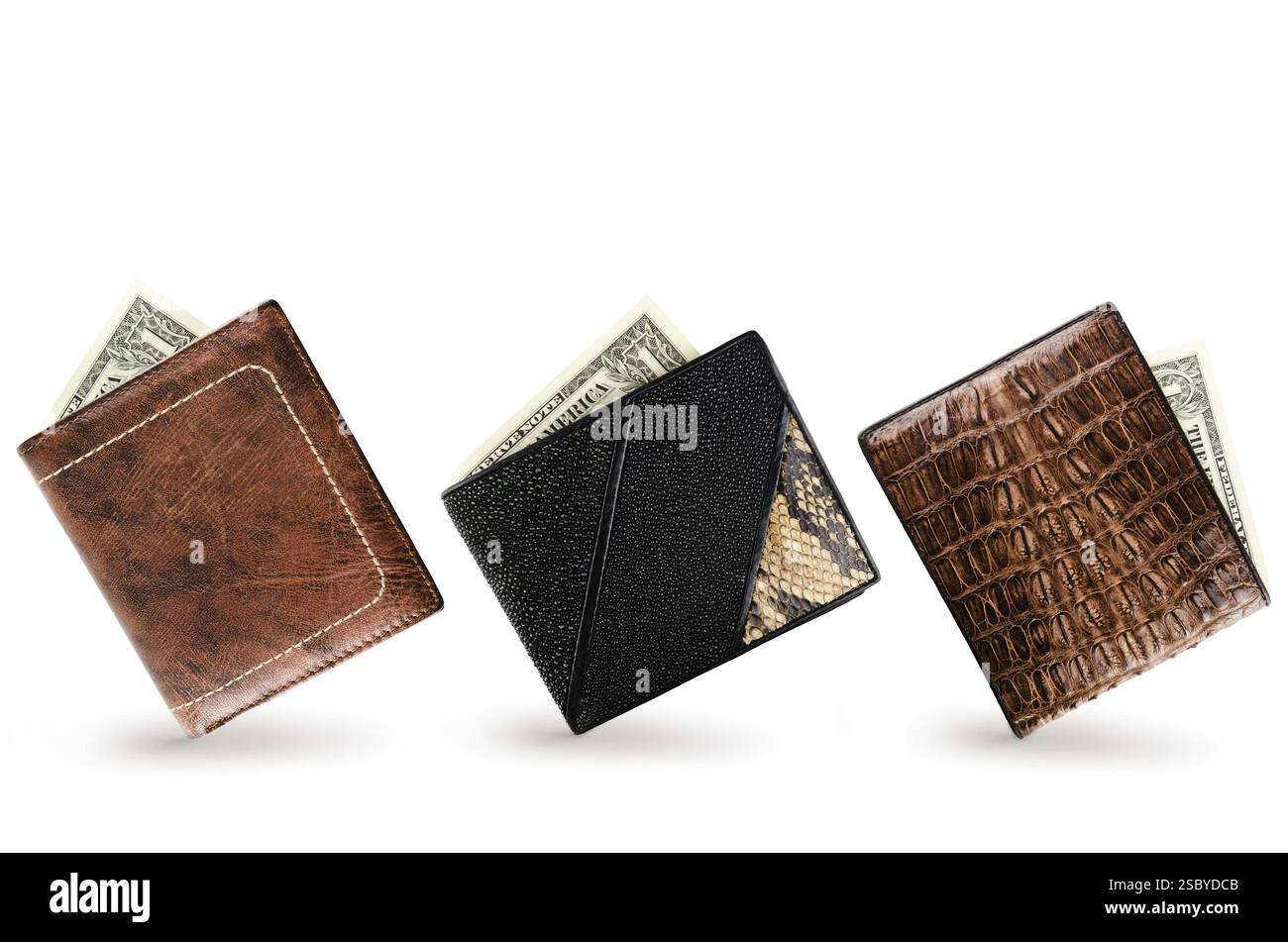 Three Wallets With One Dollar Banknote In Each Stock Photo - Alamy