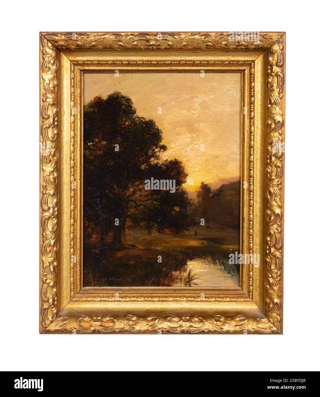 Henry Joseph Breuer - , oil on canvas board depicting a sunset by a ...