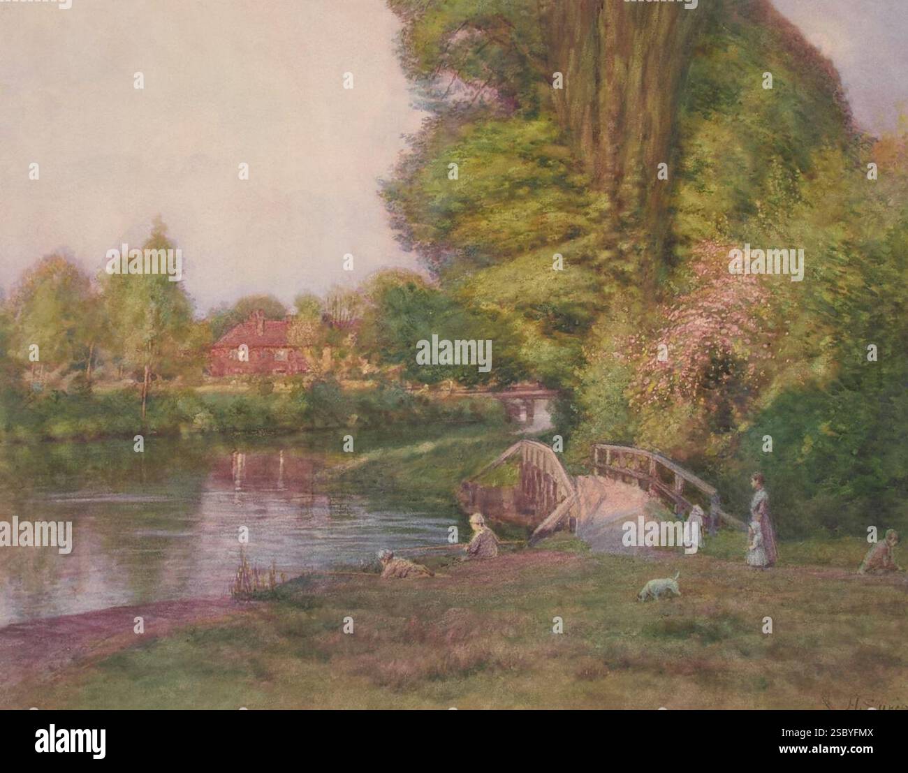 Henry Sykes - FAMILY BY THE RIVER Signed Watercolour (44cm x 56cm Stock ...