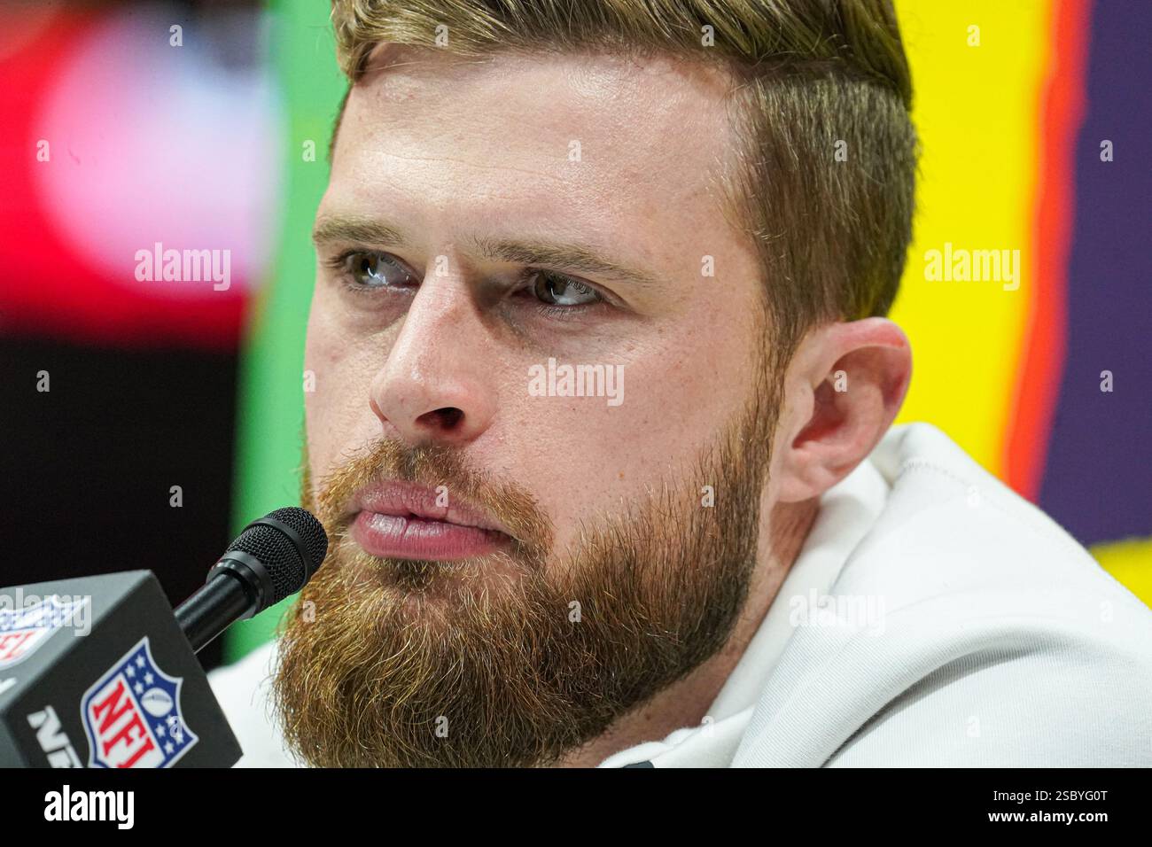 Chiefs player Harrison Butker answering questions from reporters During ...