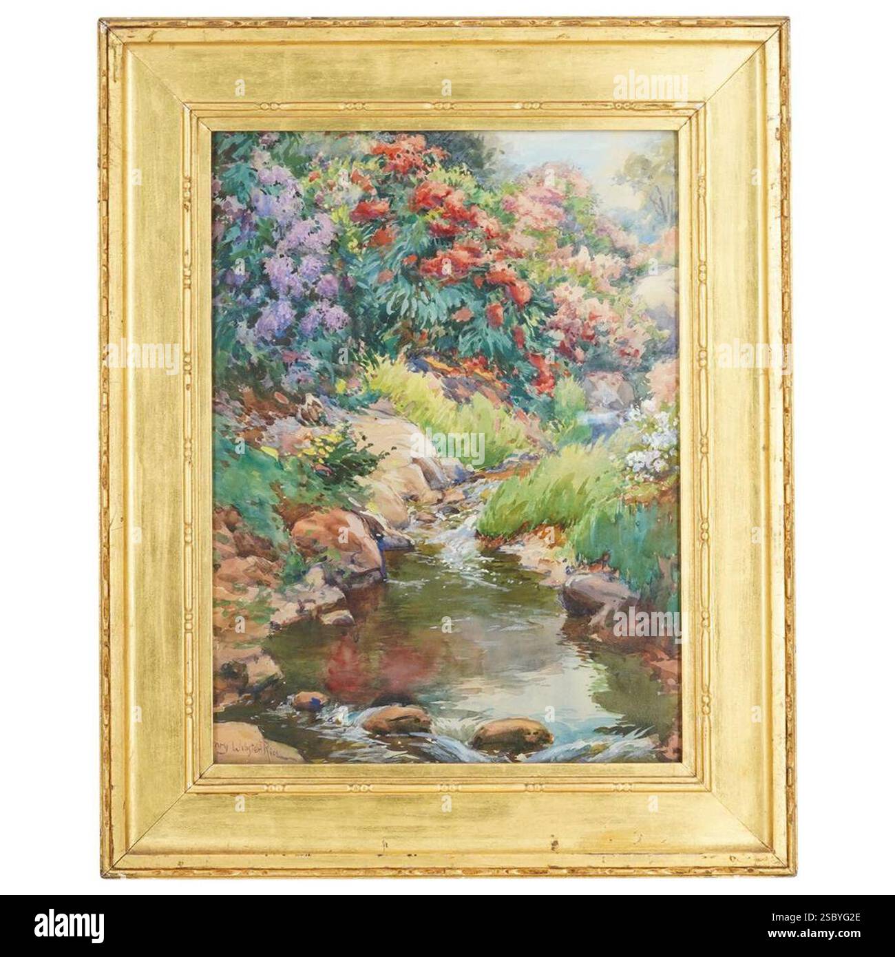 Henry Webster Rice - Landscape Watercolor on paper featuring a ravine ...