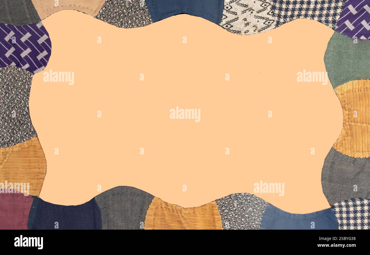 Framework shows crazy quilt patches around the edges. The designs are ...