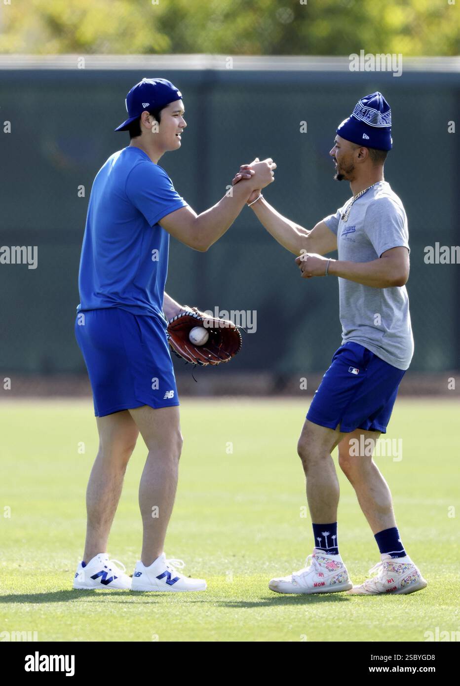 Shohei Ohtani and Mookie Betts of the Los Angeles Dodgers are pictured ...