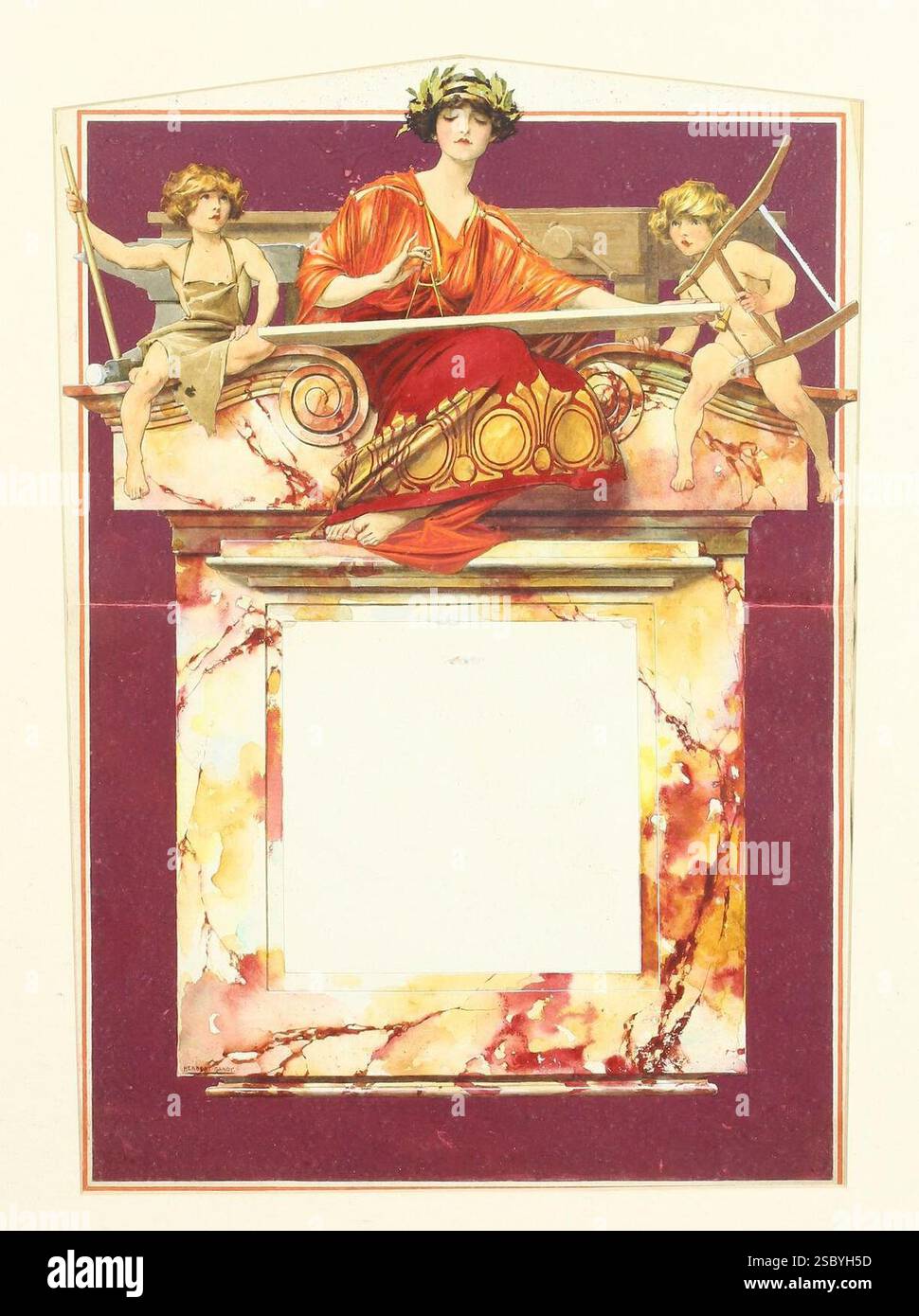 Herbert Gandy - British, A classical figure (possibly Hestia) flanked ...