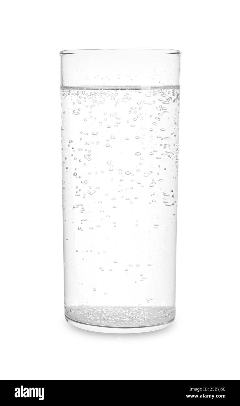 Glass of refreshing soda water isolated on white Stock Photo - Alamy