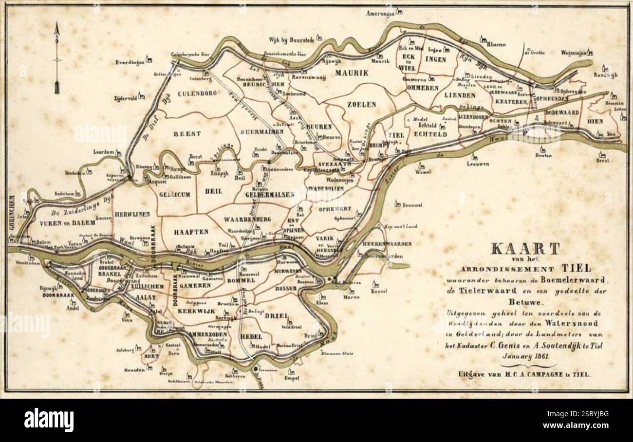 Herman Carl Anton Campagne - Lithografie, voorstellende een kaart van ...