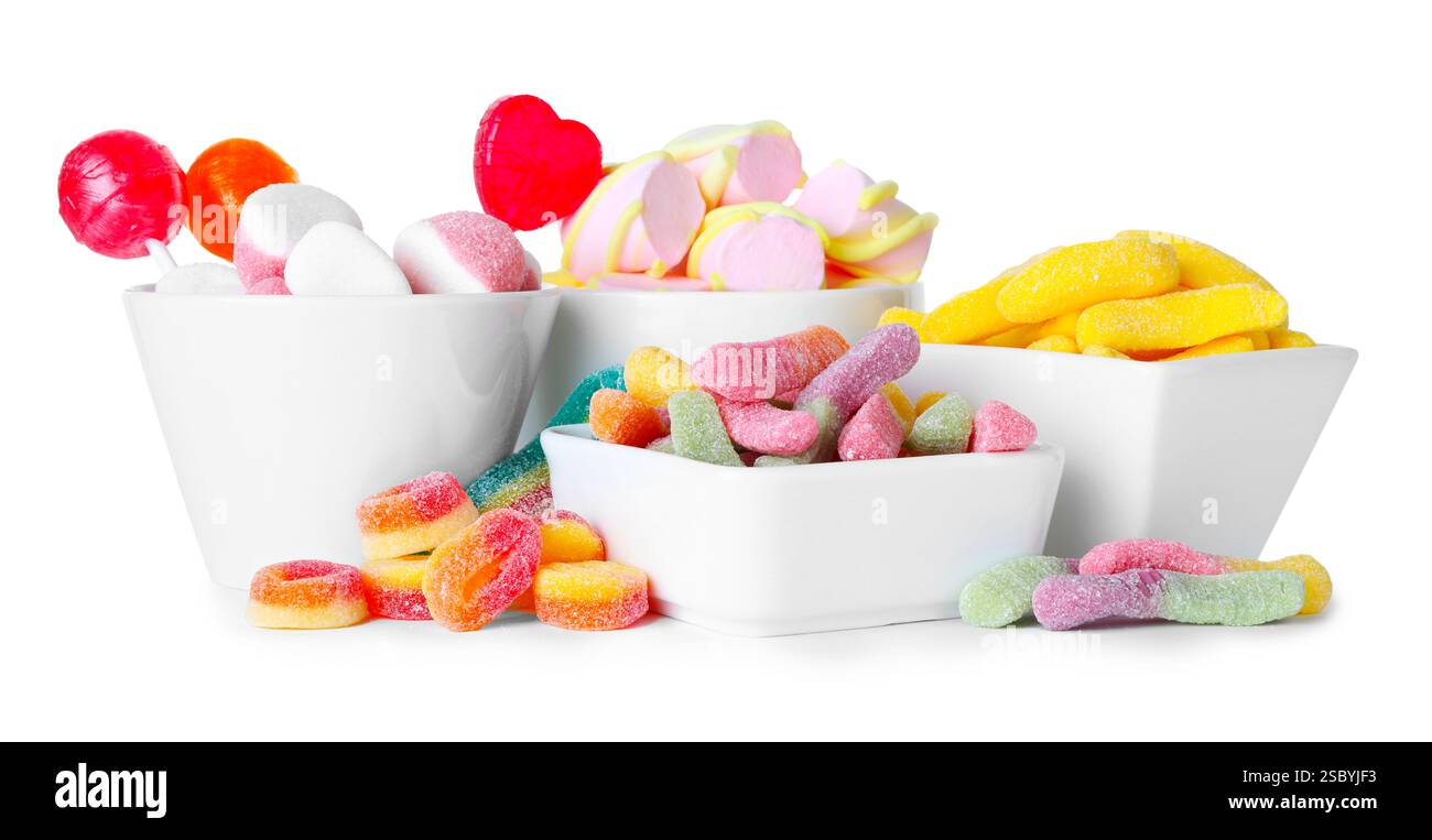 Candy bar. Many different tasty sweets on white background Stock Photo ...