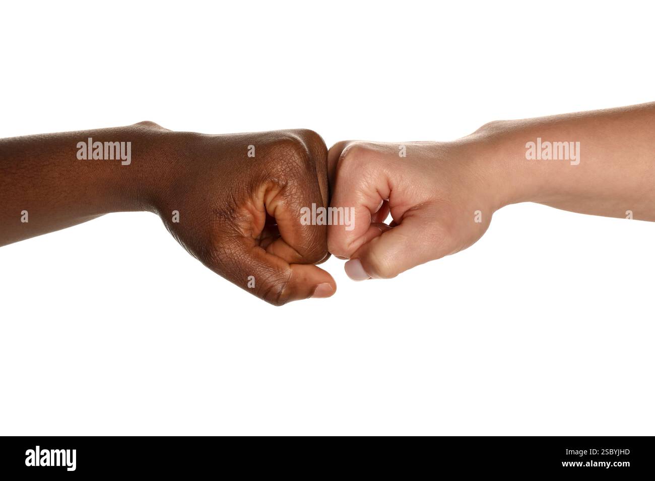 Stop racism. People of different skin colors bumping fists on white ...