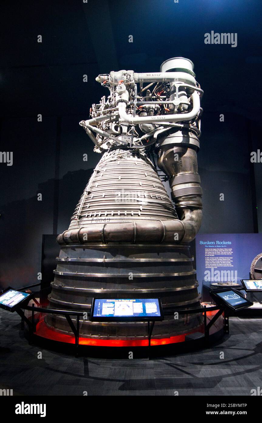 A Rocketdyne F-1 rocket engine on display at the Museum of Flight in ...
