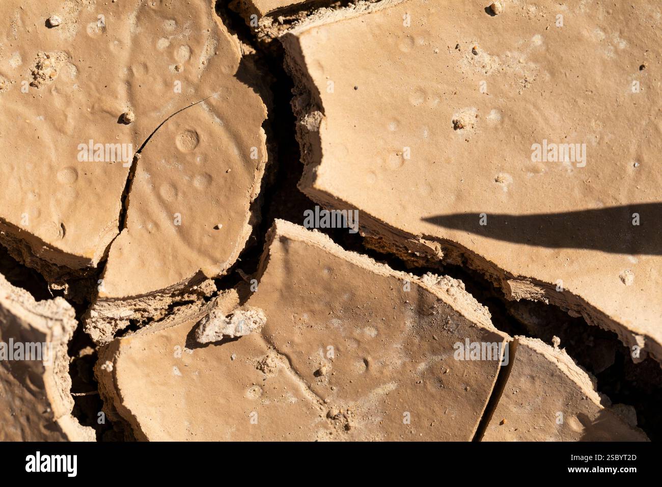 Dry soil texture, with cracks, due to desertification and lack of rain ...