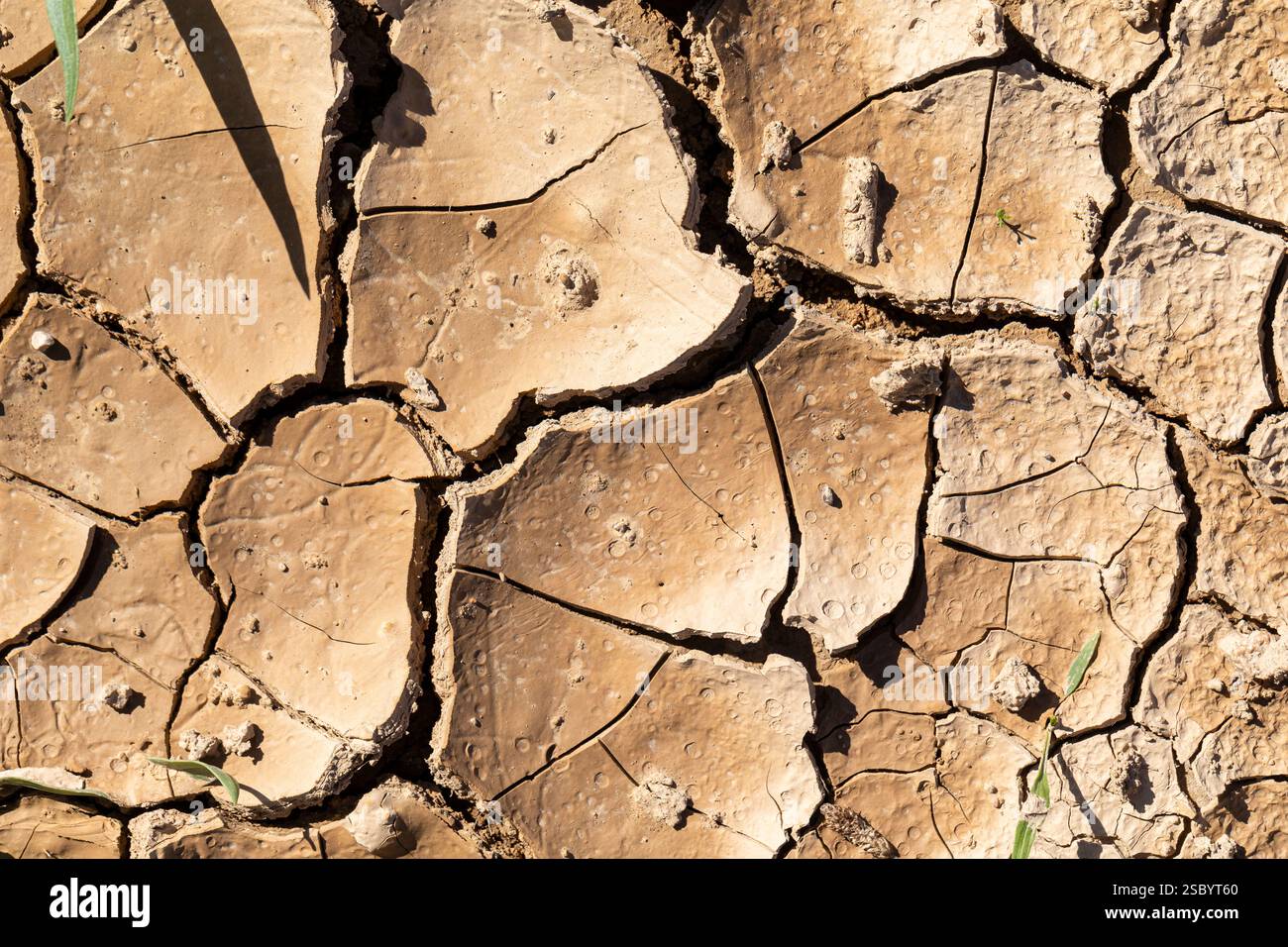 Dry soil texture, with cracks, due to desertification and lack of rain ...