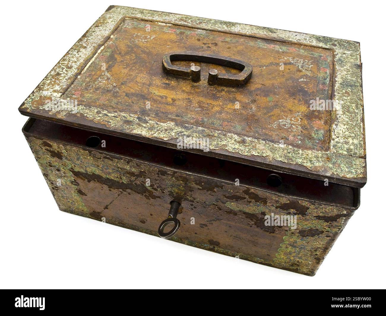 Old Rusty Chest With Key Over White Background Stock Photo - Alamy