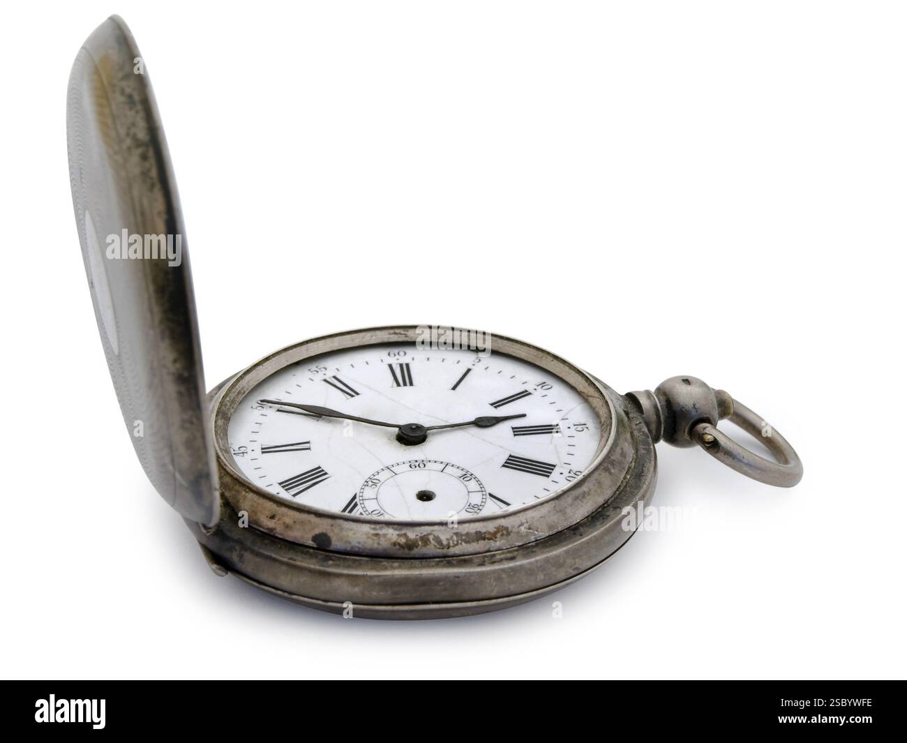 Open Old Silver Pocket Watch On A White Background Riga, Latvia, Europe ...