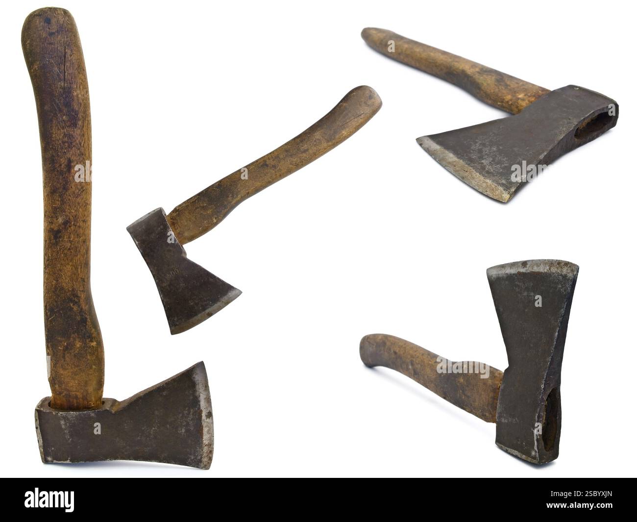 Set of some isolated rusty axes against the white background Stock ...