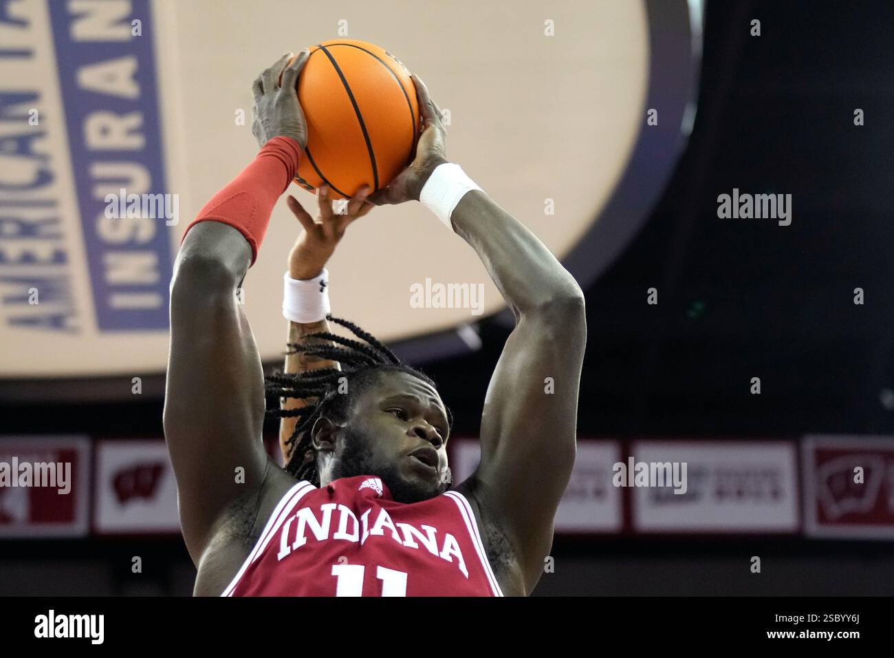 Indiana center Oumar Ballo (11) rebounds the ball against Wisconsin ...