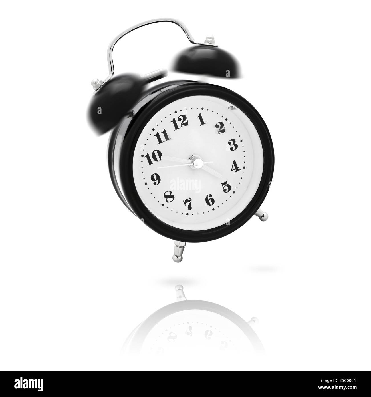 Vintage alarm clock ringing and jumping in the morning - it's time to ...