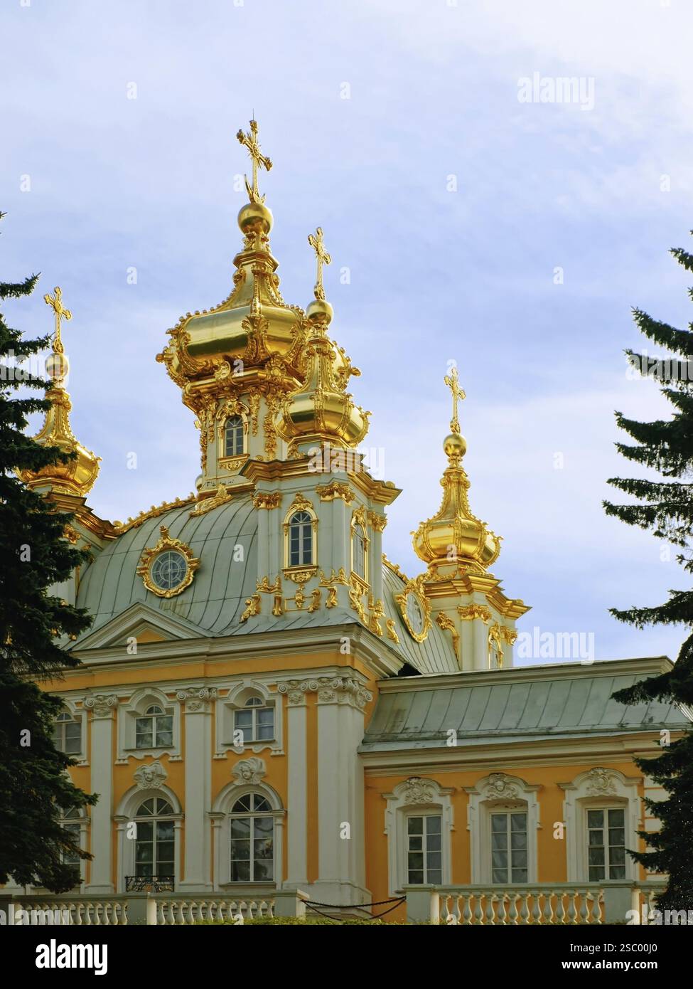 Old palace with golden cupolas in the Peterhof Stock Photo - Alamy