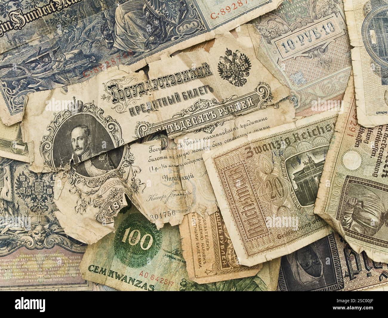 Background from different old paper currency Stock Photo - Alamy