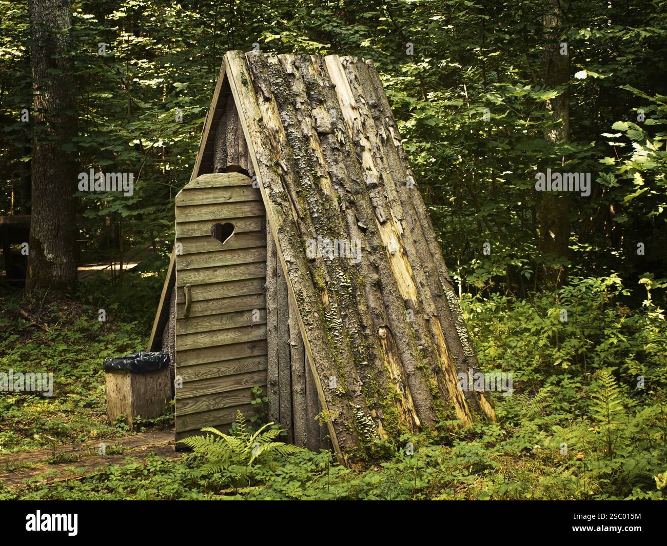 Wooden toilet with opened door in the forest Stock Photo - Alamy