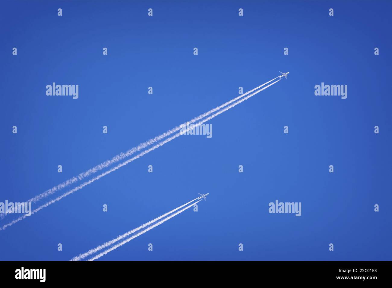 Two Jet Airplanes in the Blue Sky Varna, Bulgaria, Europe Stock Photo ...