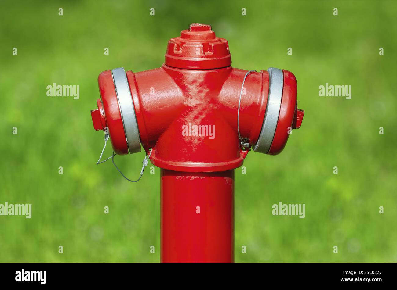 Red fire hydrant against the green background Varna, Bulgaria, Europe ...