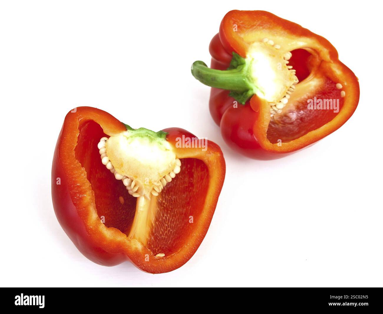 Photo of the red paprika slices against the white background Stock ...