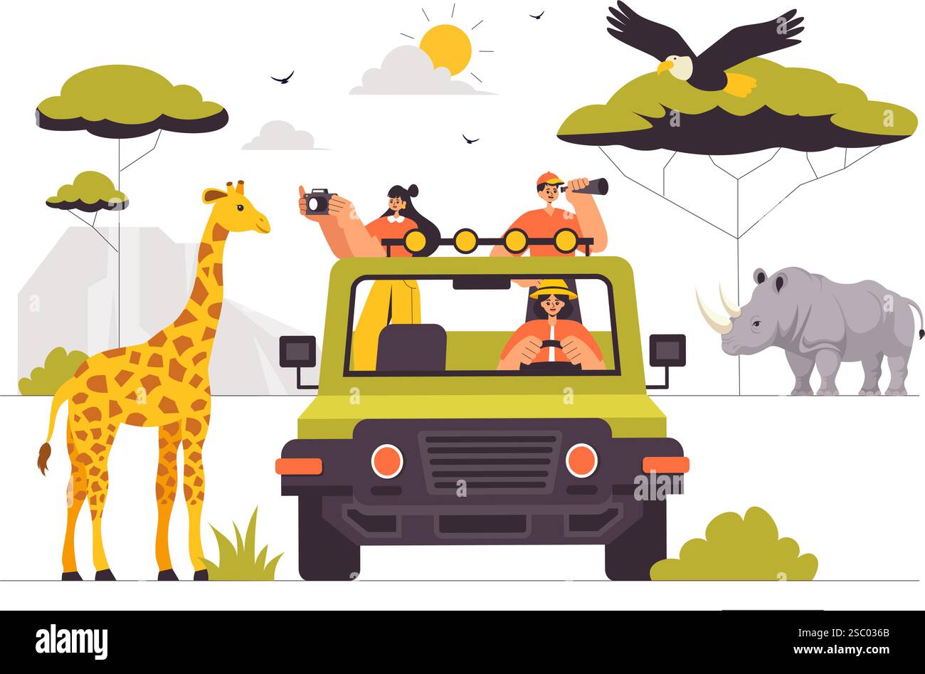 Visitors Explore the Wildlife Safari Illustration Featuring People ...