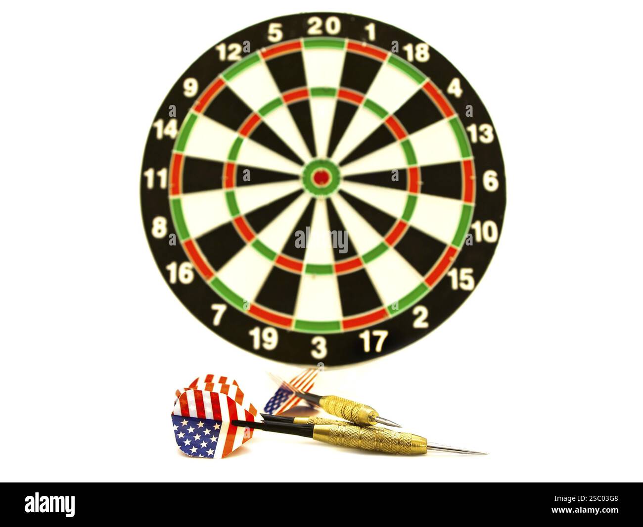 Darts Arrows At The Dartboard Against White Background Stock Photo - Alamy