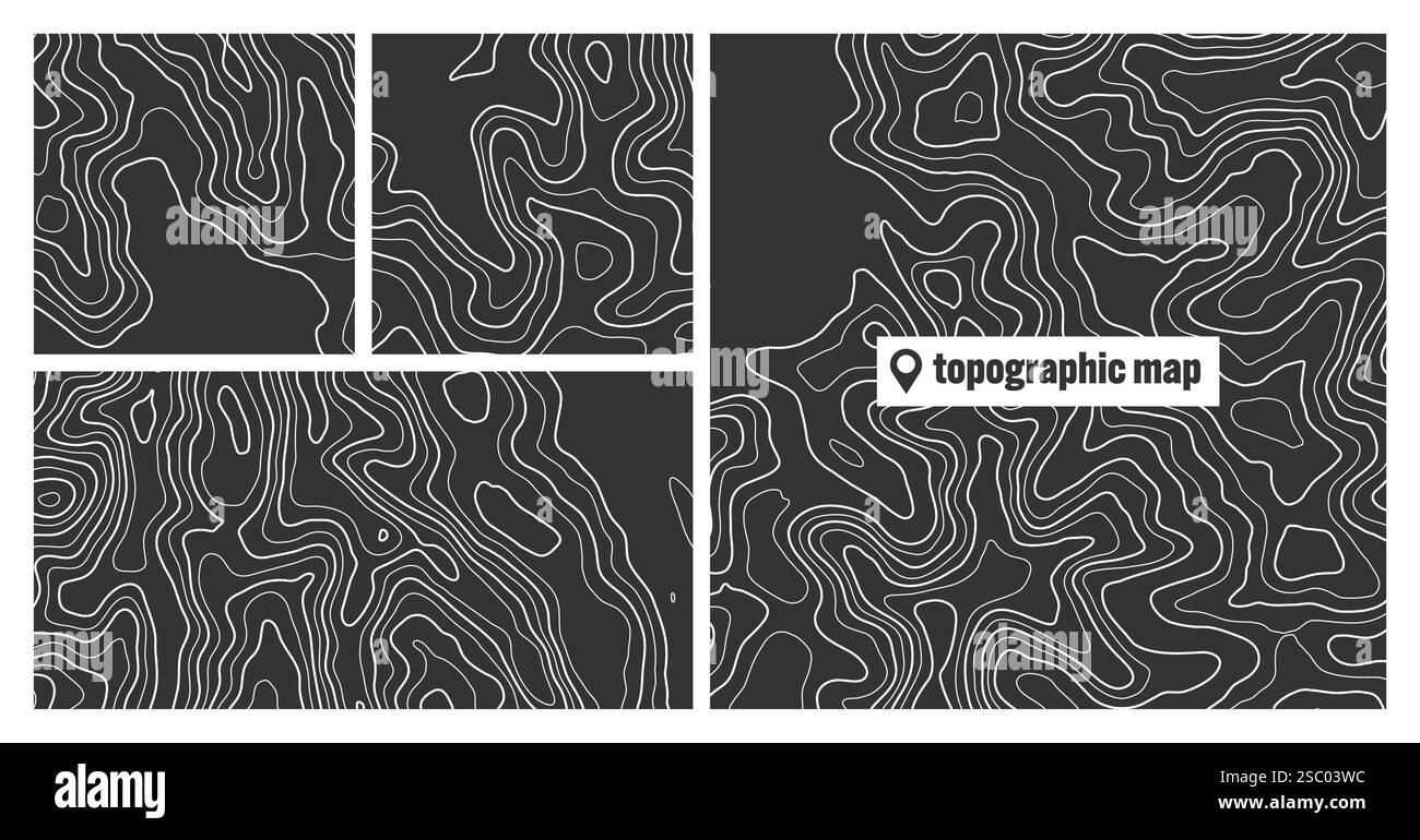 Colorful topographic map sets with contour lines. Geographic terrain ...