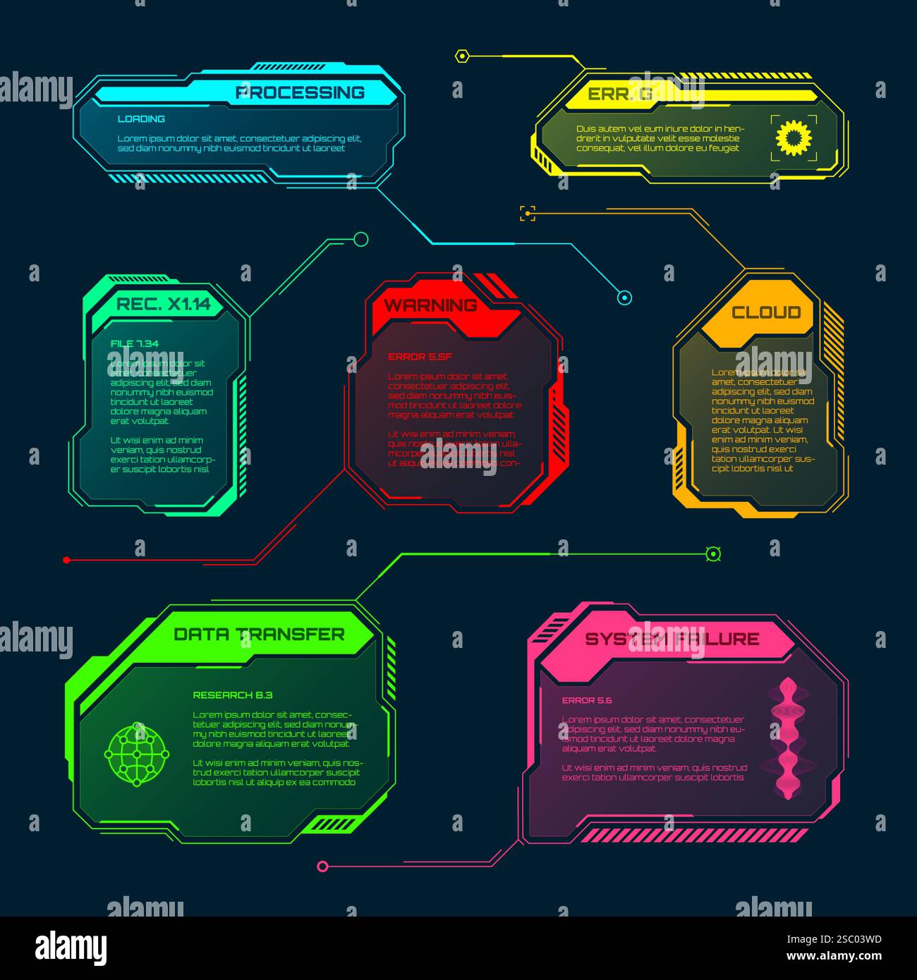 Futuristic HUD or UI elements. Sci-fi user interface text boxes ...