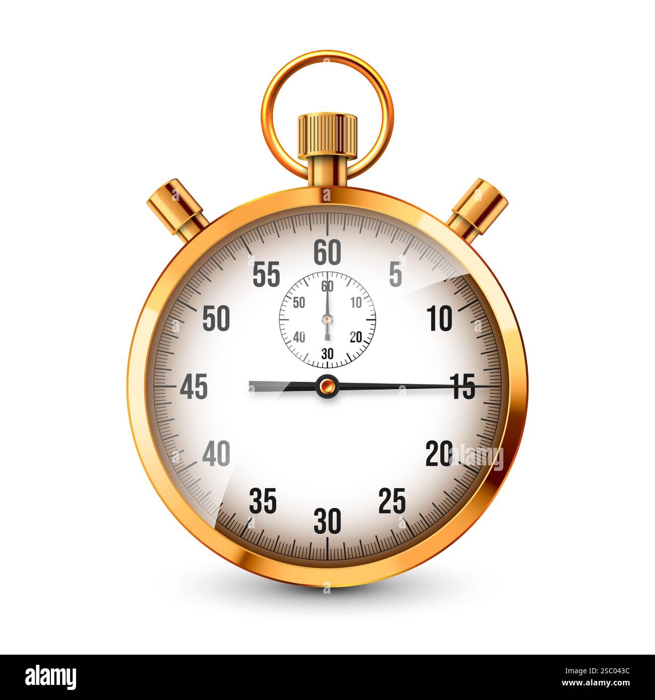 Realistic classic stopwatch. Shiny golden metal chronometer, time ...