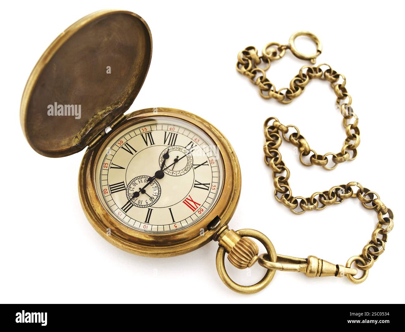 Old Opened Vintage Pocket Clock Against The White Background Stock ...