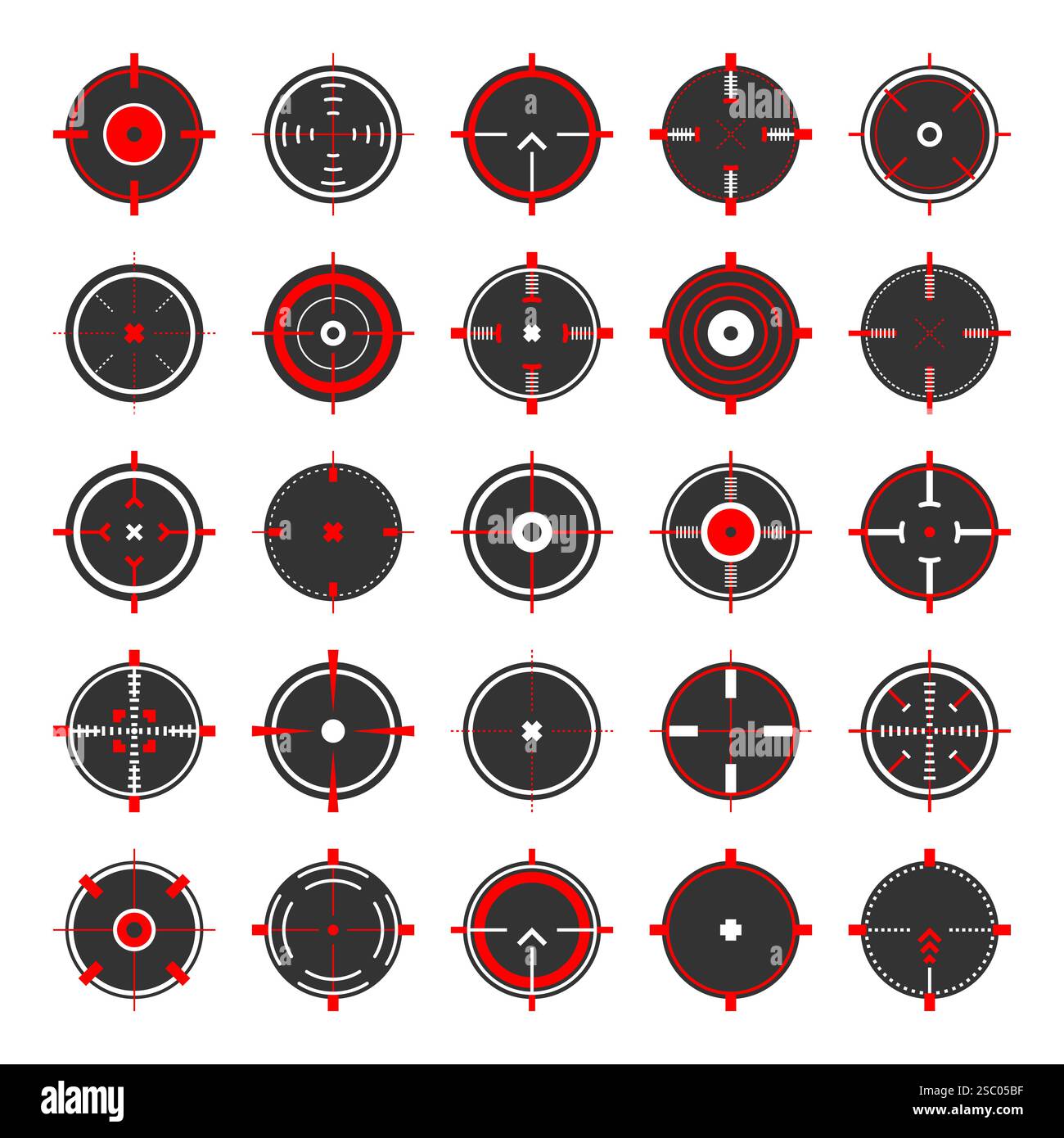 Round sniper rifle sights, weapon optical scope crosshair. Hunting gun ...