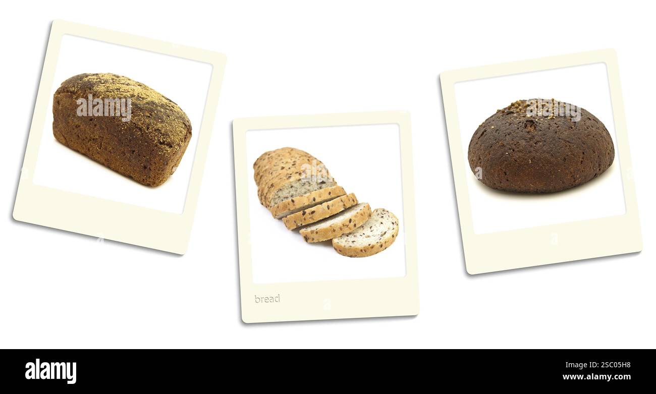 Thre Old Style Photos Of Bread Over White Background Stock Photo - Alamy