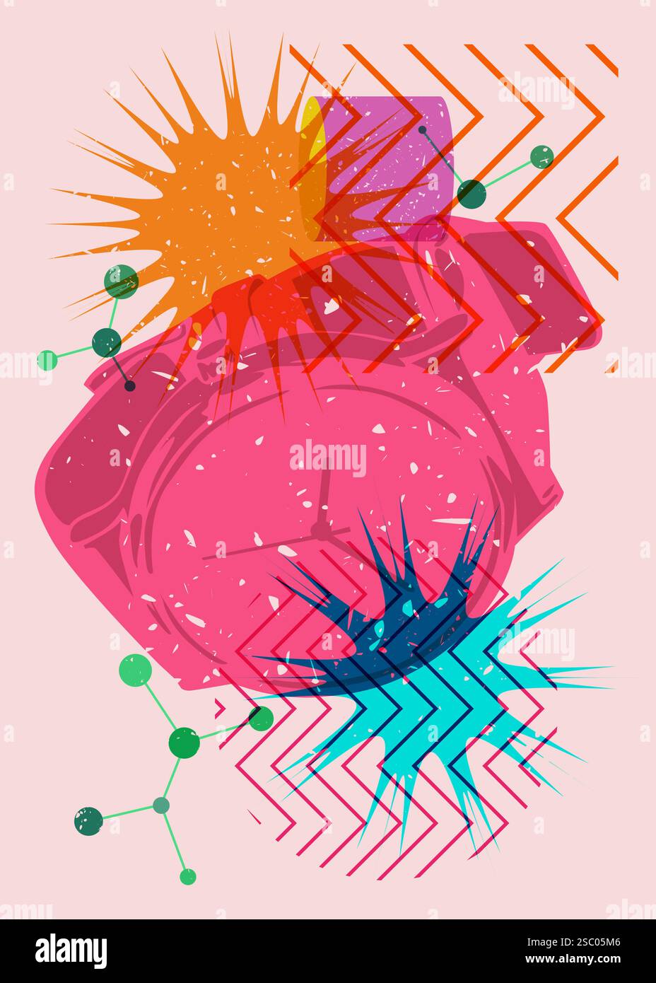 Risograph wristwatch with geometric shapes. Objects in trendy riso ...