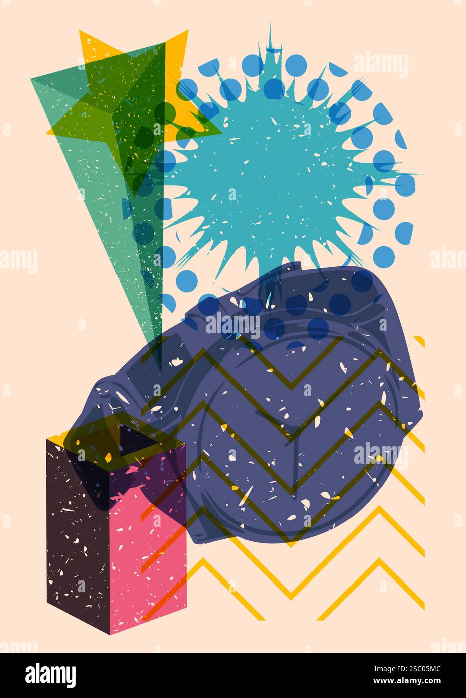 Risograph wristwatch with geometric shapes. Objects in trendy riso ...