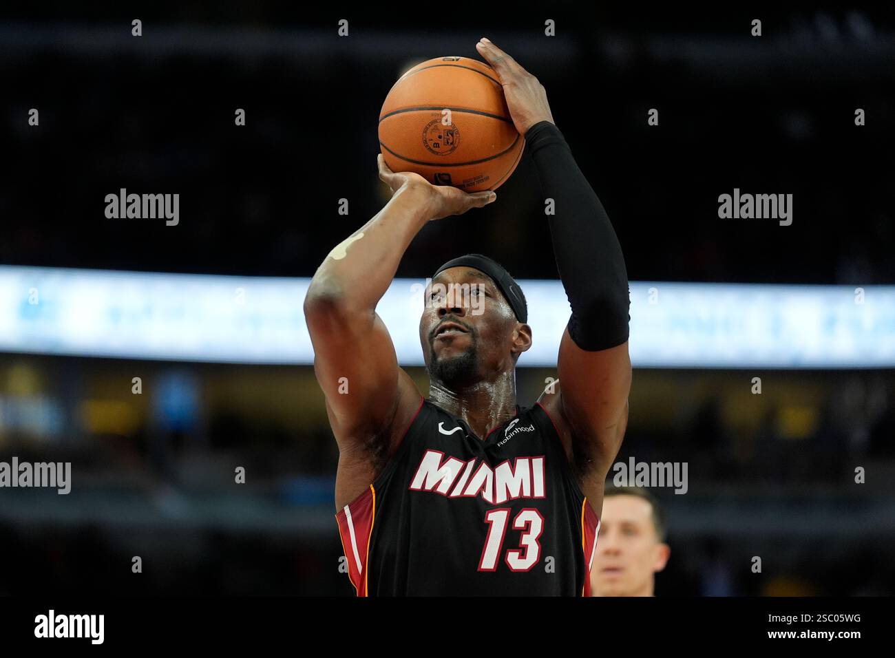 Miami Heat forward Bam Adebayo (13) takes a free throw during the first ...
