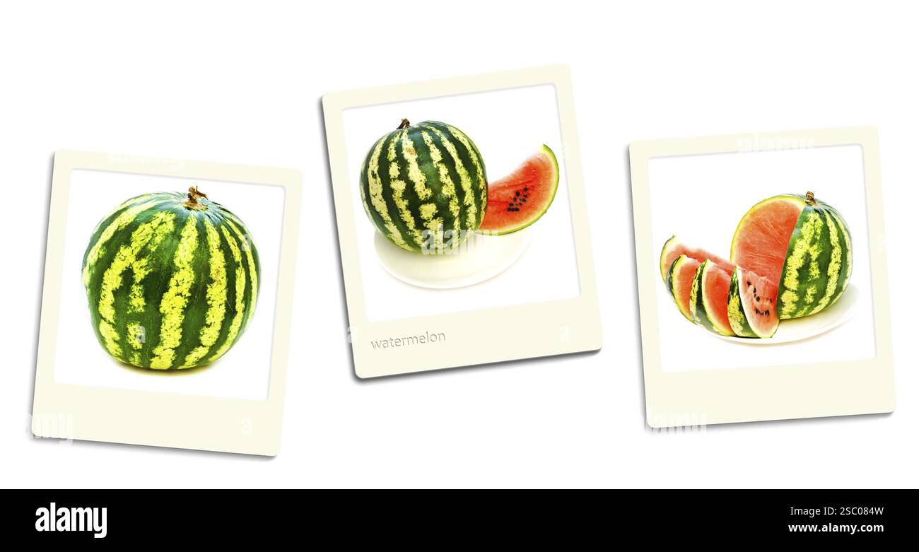 Thre Old Style Photos Of Watermelon Over White Background Stock Photo ...