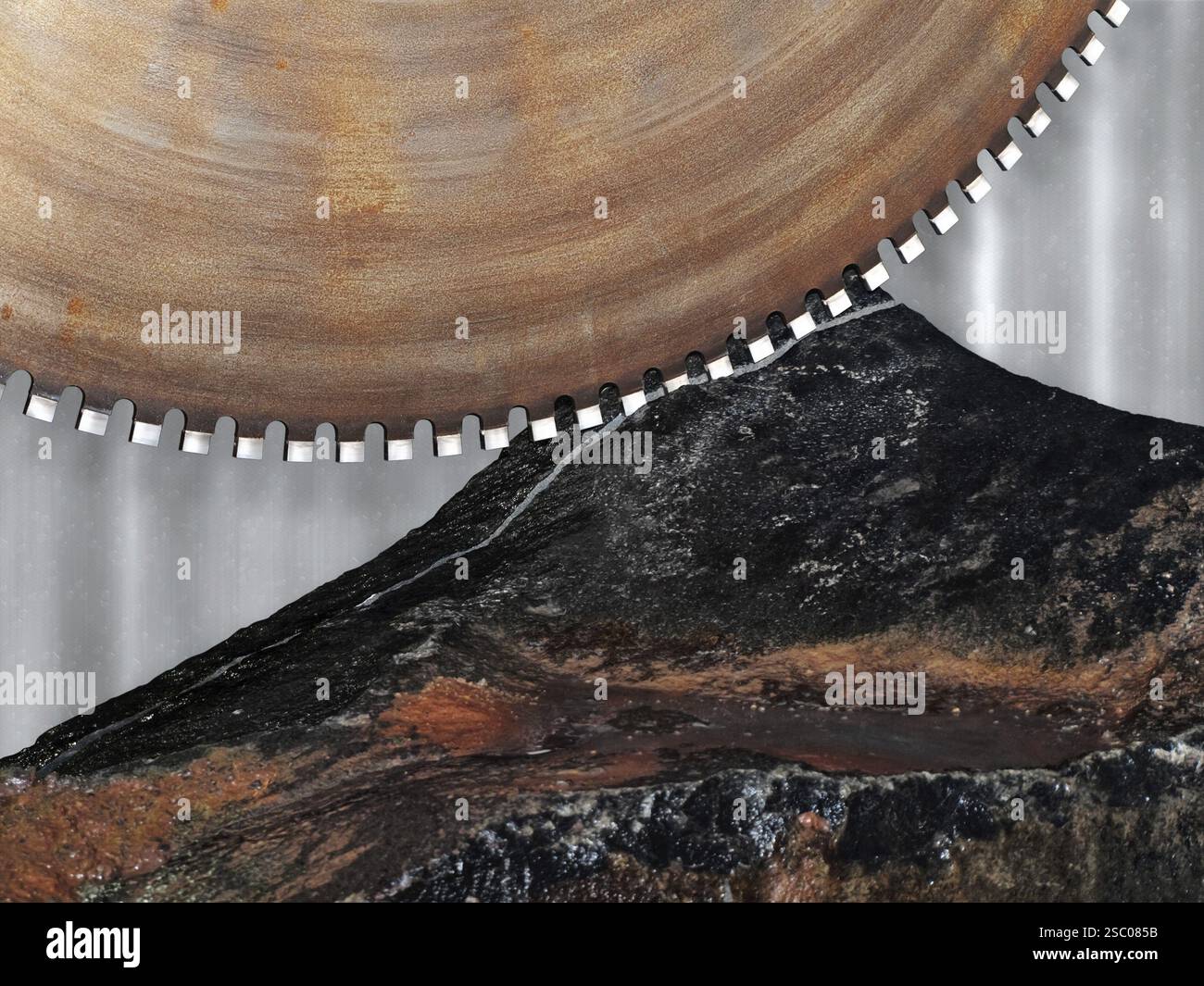 Stone-processing industry theme with rock and circular saw Stock Photo ...